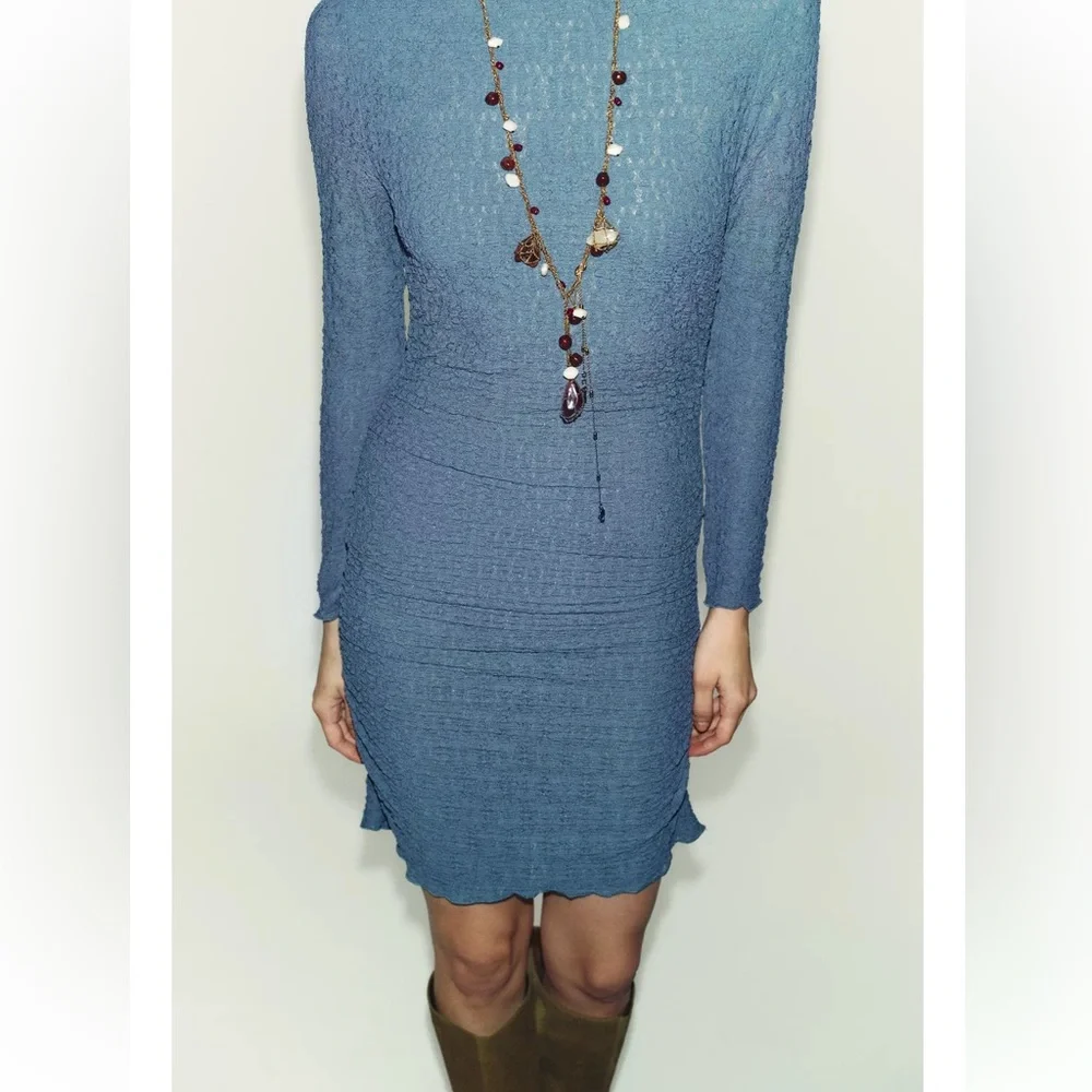 Zara | Dresses | Nwt Zara Structure Blue Steal Long Sleeve Mini Dress ...
